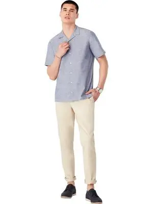 INDOCHINO Sudbury Cotton Linen Camp Shirt - Navy