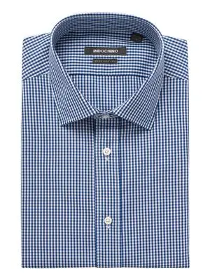 INDOCHINO Helston Anti-wrinkle Gingham Navy Shirt - Blue