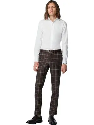 INDOCHINO Lancaster Stretch Windowpane Tailored Pants - Brown