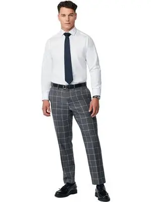 INDOCHINO Durham Windowpane Tailored Wool Trousers - Gray