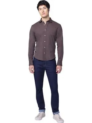 INDOCHINO Jeffery Melange Herringbone Brown Casual Shirt Brown