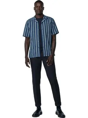 INDOCHINO Neyland Soft Striped Camp Shirt - Navy