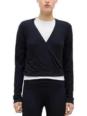 LESET Lauren Crop Wrap Top - Black