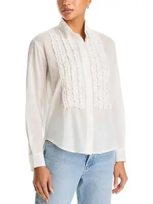 CISSA Cotton Ruffle Front Shirt - White