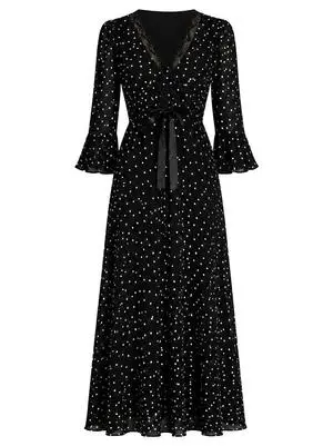 ROSE & NANCY Chloe Polka Dot Lace Trim Maxi Dress - Black