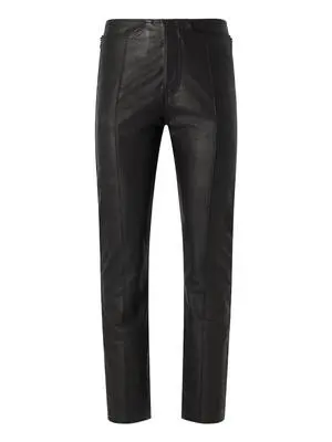 ADON Slim-fit Straight-leg Leather Trousers - Black
