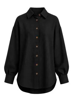 IDYLLO Linen Shirt With Wooden Imitation Buttons - Black