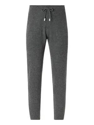 Eleventy Tapered Ribbed Cashmere Drawstring Sweatpants - Gray