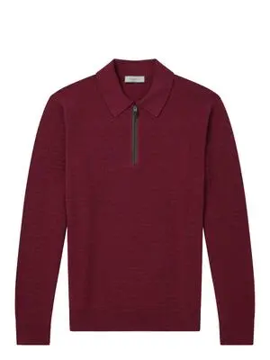 Canali Wool And Cashmere-blend Half-zip Polo Sweater - Red