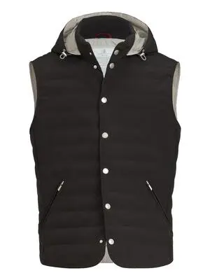 Brunello Cucinelli Bonded Nylon Down Vest With Detachable Hood - Black