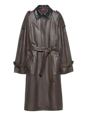 Max & Co. Lambskin Leather Trench Coat - Brown