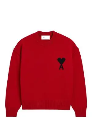 AMI Paris Ami Paris Red Crewneck Wool Sweater With Ami De Coeur Motif Ruby Red/black