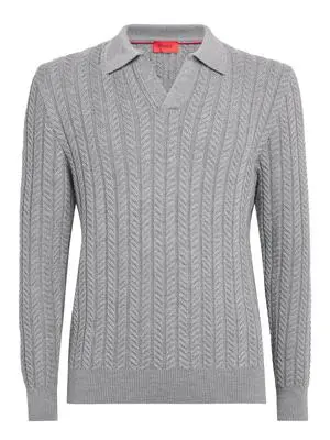 Isaia Wool-silk-cashmere Polo Sweater - Grey