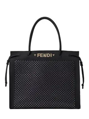 Fendi Magic Shopper Large Embroidered Fabric Shopper With Mirrors - Black