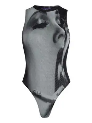 JEAN PAUL GAULTIER Printed Mesh Mock Neck Bodysuit - No