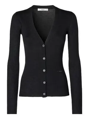 Fendi Ribbed Wool V-neck Cardigan - Black