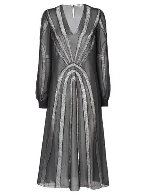 Fendi Georgette And Chantilly Lace V-neck Dress - Black