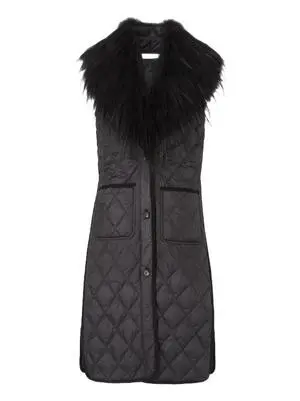 Fendi Long Quilted Gilet With Fox Fur Collar - Black