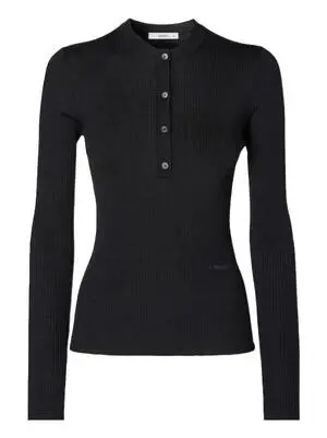 Fendi Ribbed Wool Sweater With Embroidered Logo - Black