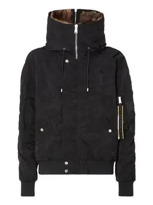 Fendi Patchwork Jacquard Nylon Bomber Jacket With Shearling And Tuscan Lambskin Trim - Black