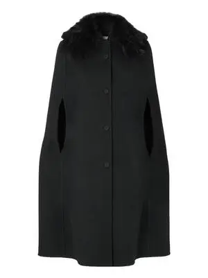 Fendi Fendi Double-Sided Wool Cape With Fox Fur Collar Black