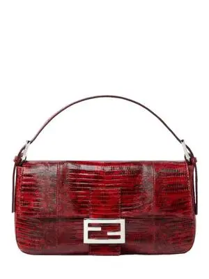 Fendi Baguette 26424 Burgundy Lizard-leather Bag - Red