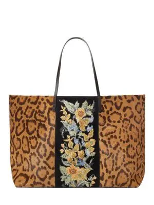 Fendi Medium Roll Jaguar Print Pony-effect Leather Shopper With Embroidery - Brown
