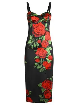 DOLCE & GABBANA Dolce & Gabbana Rose-Print Strapless Midi Dress