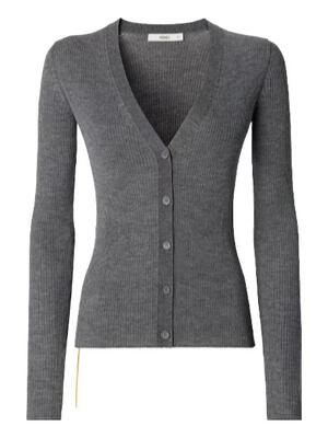 FENDI Fendi Melange Ribbed Wool Cardigan