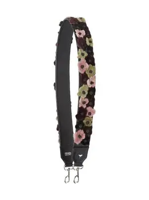 Fendi Embellished Leather Shoulder Strap - Black