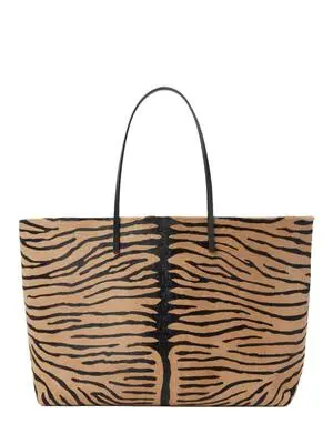 Fendi Medium Tiger-print Pony-effect Leather Shopper - Brown