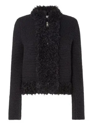 Fendi Mohair And Wool Jacket With Fur-effect Trim - Black