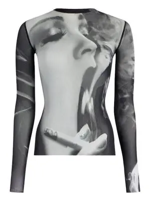 JEAN PAUL GAULTIER Long Sleeve Mesh Portrait Top - Black