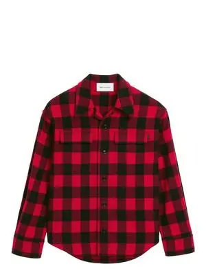 AMI Paris Red Wide Checkered Wool Overshirt Ruby Red/black