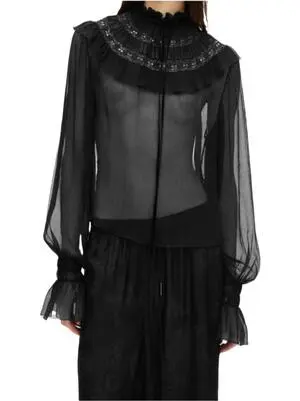 ANN DEMEULEMEESTER Palvi Sheer Chiffon Ruffle Collar Blouse - Black