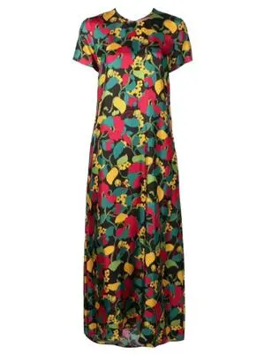 La DoubleJ La Double J Silk Floral Print Maxi Dress Multicolor