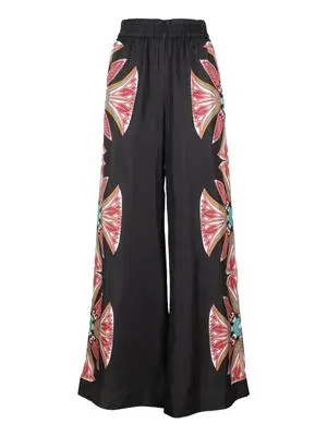 La DoubleJ Lotus-print Silk Palazzo Pants - Black
