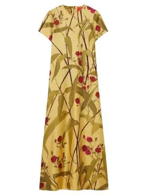 La DoubleJ Floral Print Swing Midi Day Dress - Brown