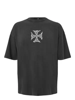 REPRESENT Crewneck Shortsleeve Top With Gothic Cross Print - Black