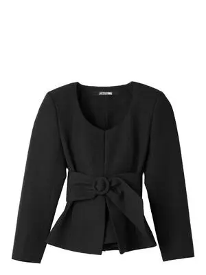 Jacquemus Long Sleeve Tie Detailed Jacket - Black