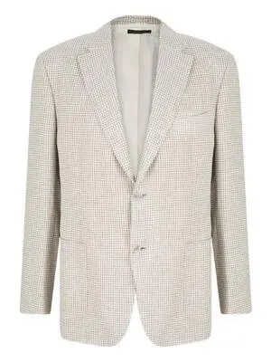 Brioni Ravello Single-breasted Linen Blend Houndstooth Check Blazer - Beige