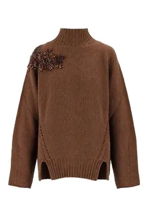 ERMANNO FIRENZE Embellished High-neck Sweater - Brown