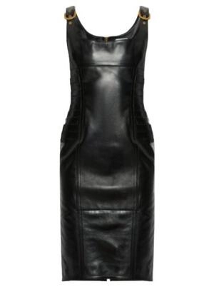 Versace Nappa Leather Midi Dress - Black
