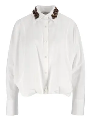 ERMANNO FIRENZE Embellished Collar Long Sleeve Shirt - White
