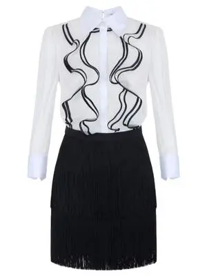 ELISABETTA FRANCHI Elisabetta Franchi Pleated Shirt Dress With Fringe Skirt