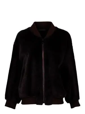 Simonette Ravizza Fuzzy Zip-up Bomber Jacket - Brown