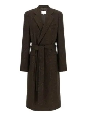MAISON MARGIELA Four Stitches Belted Wool Coat - Brown