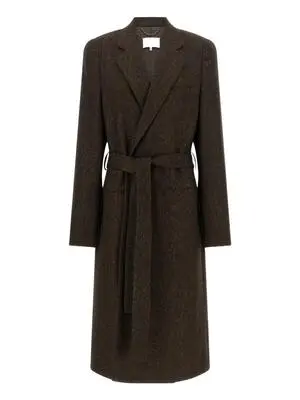 MAISON MARGIELA Four Stitches Belted Wool Coat - Brown