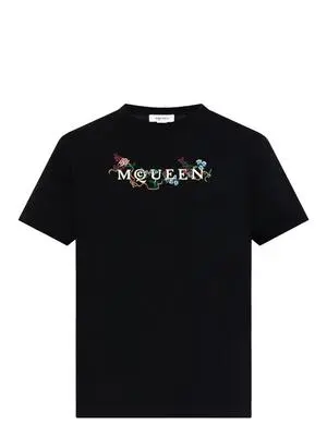 Alexander McQueen Floral Logo Printed T-shirt - Black