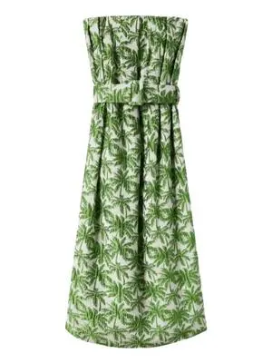 LA DOUBLEJ La Double J Filter Palm-Print Strapless Midi Dress